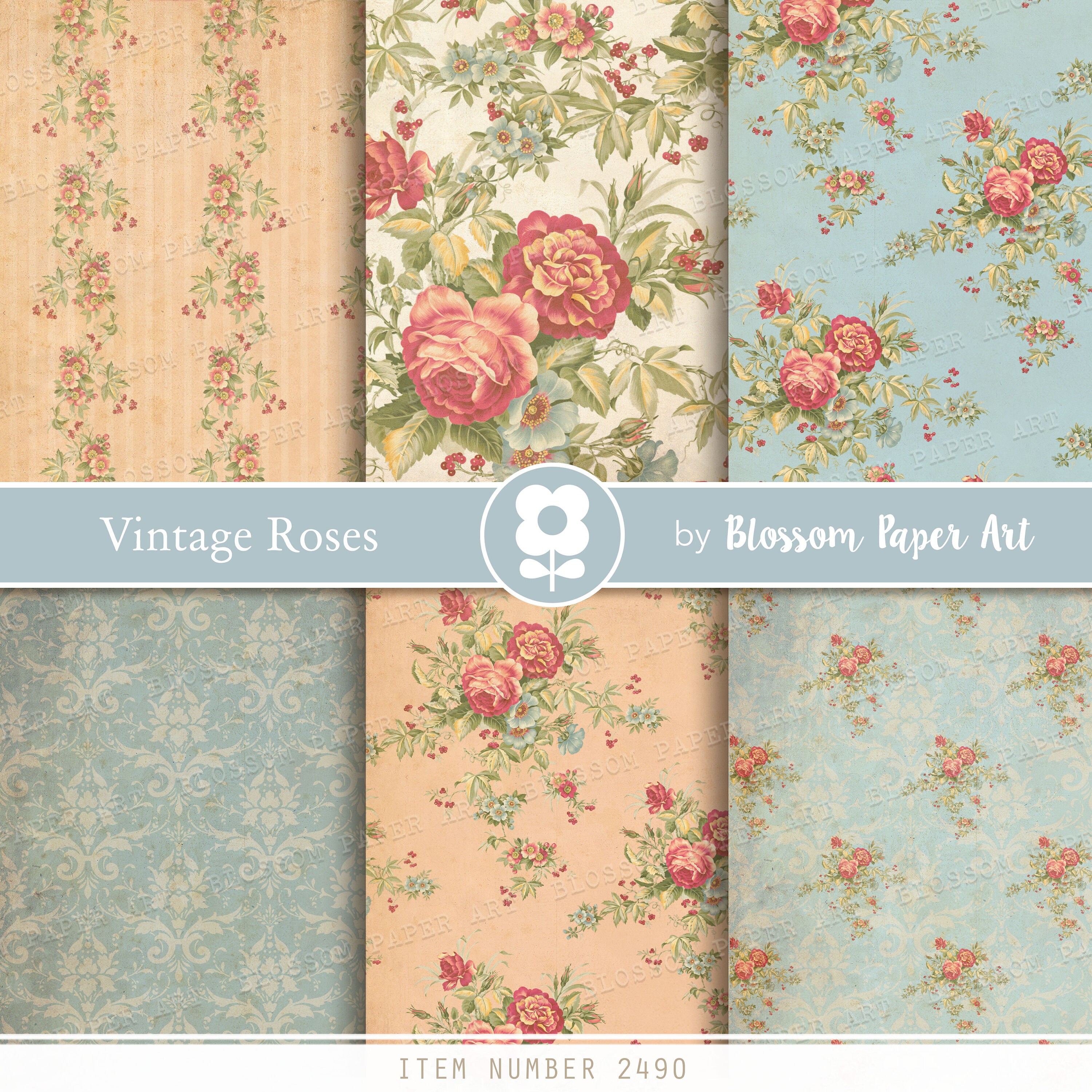 Floral Digital Paper Floral Scrapbooking Paper Pack Rose | Etsy
