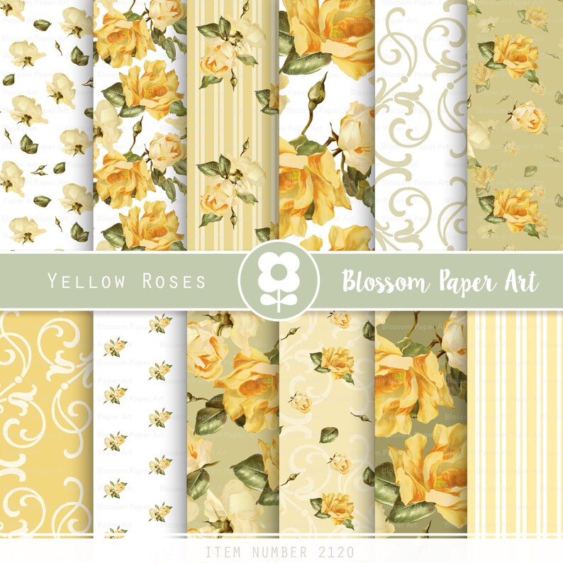 Yellow Digital Paper Floral Digital Paper Pack Floral - Etsy