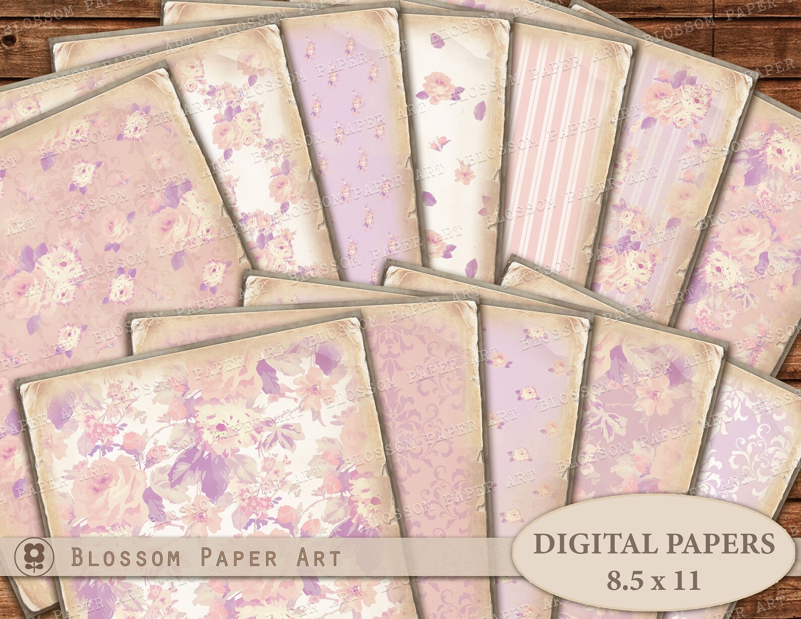 Vintage Digital Paper 85x11 Papers Scrapbook Floral Collage - Etsy