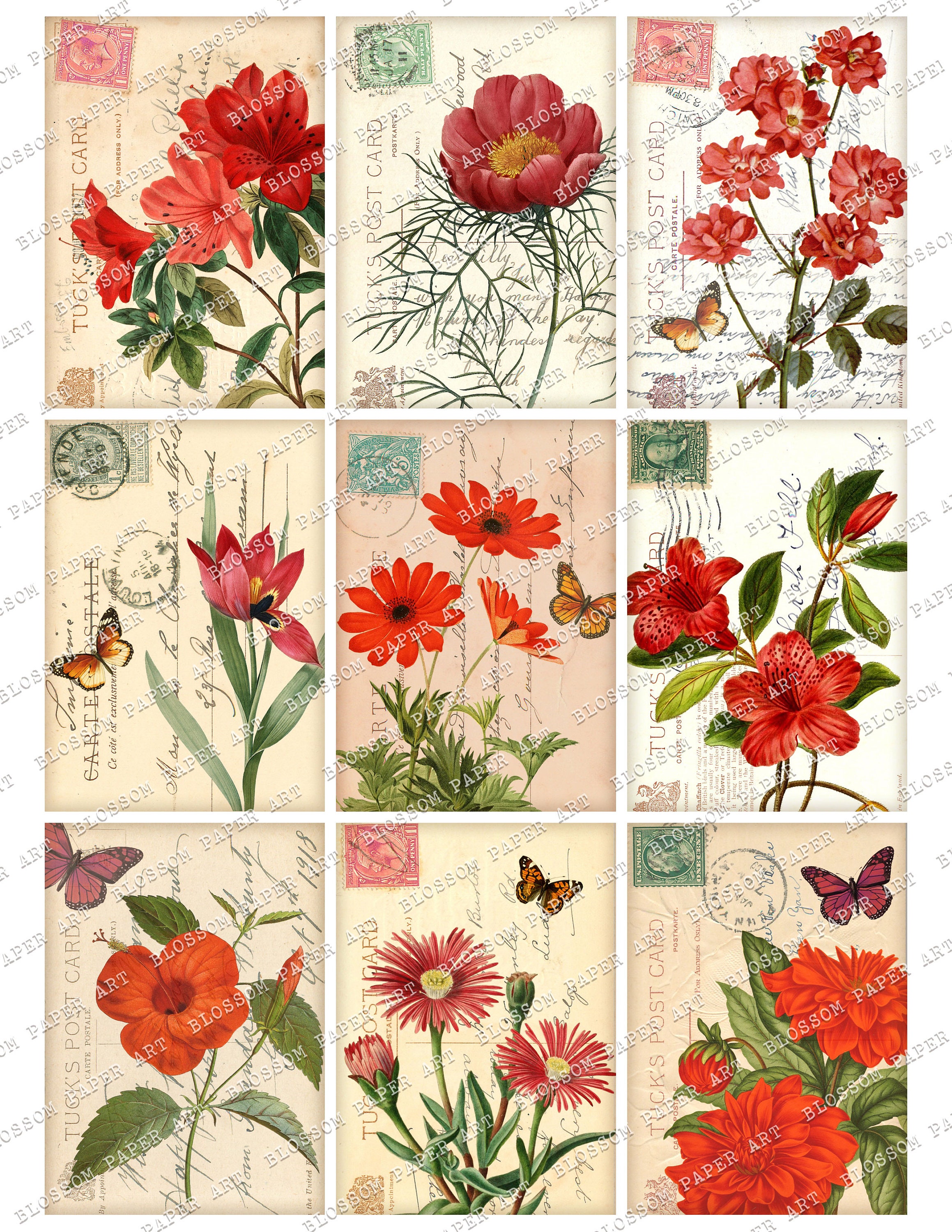 FLORAL Garden Vintage Digital Collage Sheet Printable Cards | Etsy