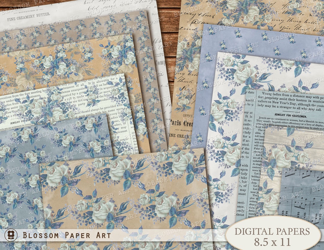 Blue Digital Paper, Scrapbook Paper, Old Texture Collage Sheet, Junk ...