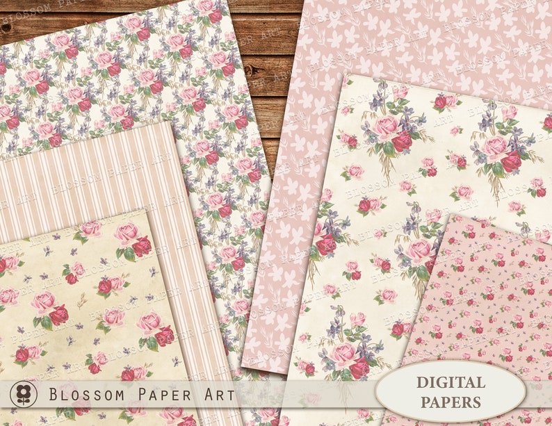 Shabby Chic Digital Paper Pack Vintage Digital Paper Roses - Etsy