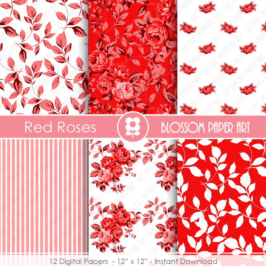 Red Digital Paper Red Floral Paper Pack Red Scrapbook Paper - Etsy