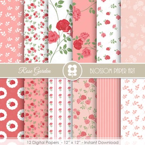 Red Rose Digital Paper, Shabby Rose Digital Paper Pack, Red Roses ...