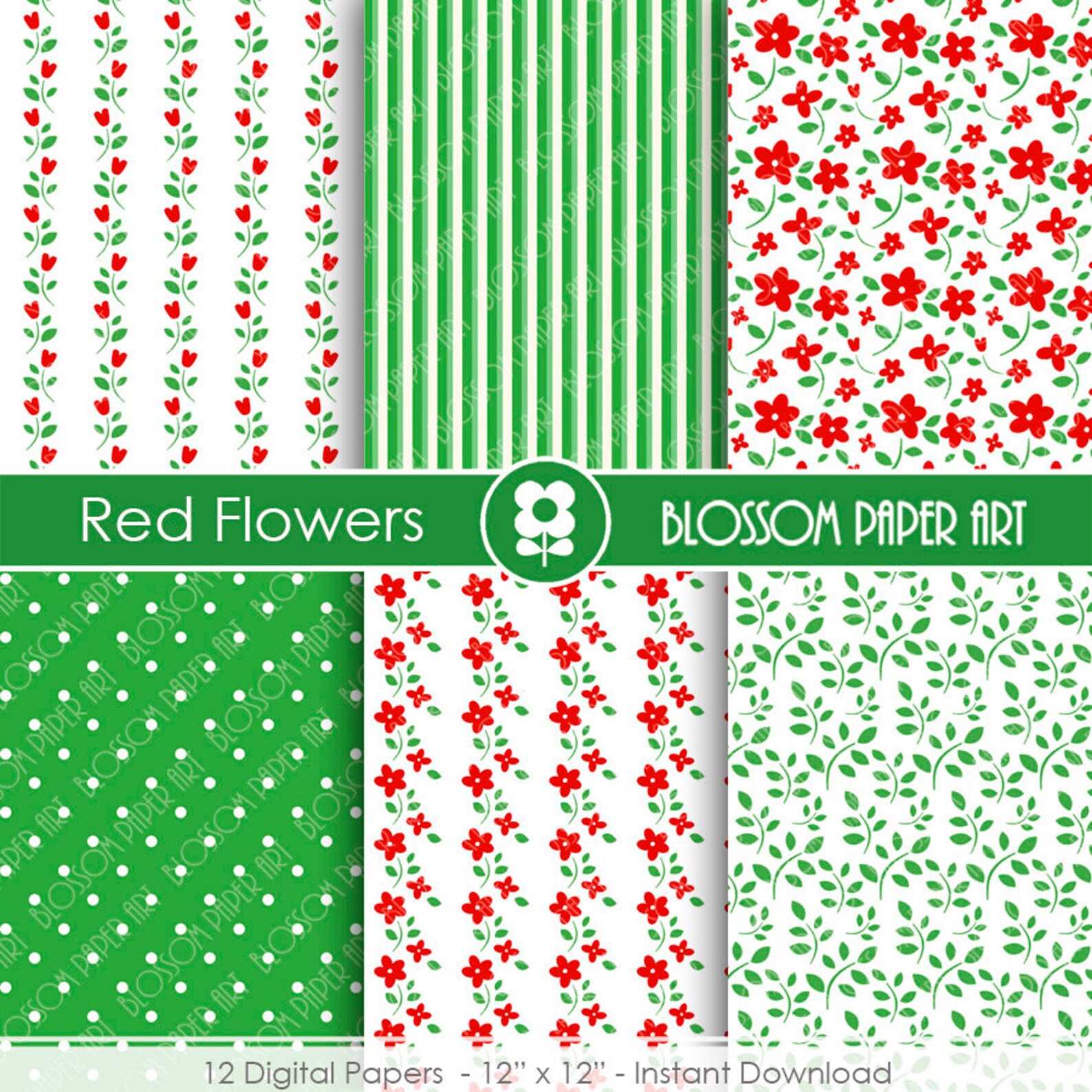 Red Digital Paper Red Flowers Digital Papers Scrapbooking | Etsy