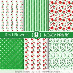 Red Digital Paper Red Flowers Digital Papers Scrapbooking | Etsy