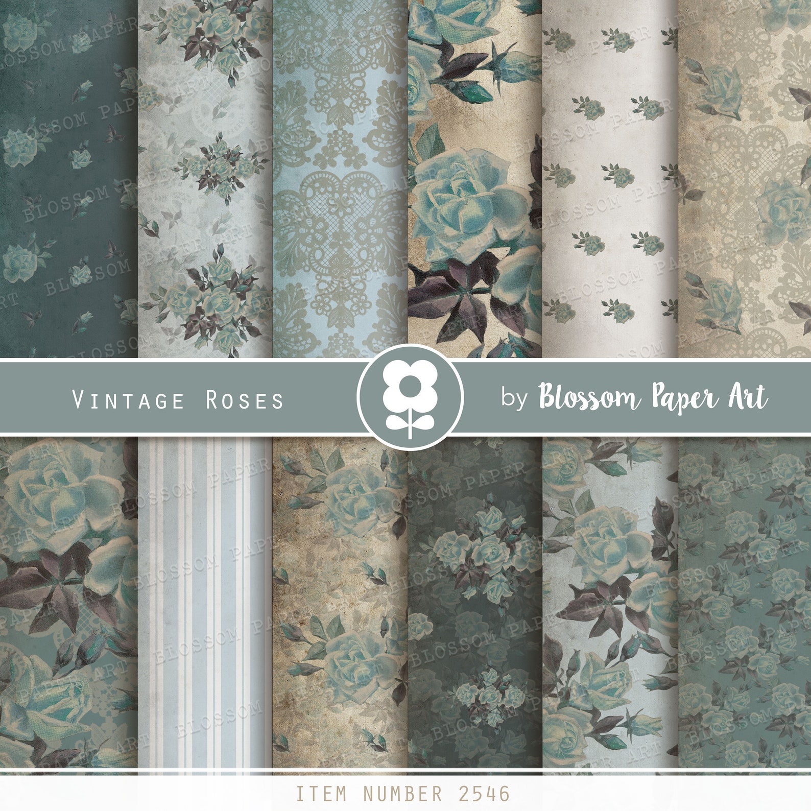 Teal Digital Papers FLORAL Digital Papers Vintage Scrapbook | Etsy