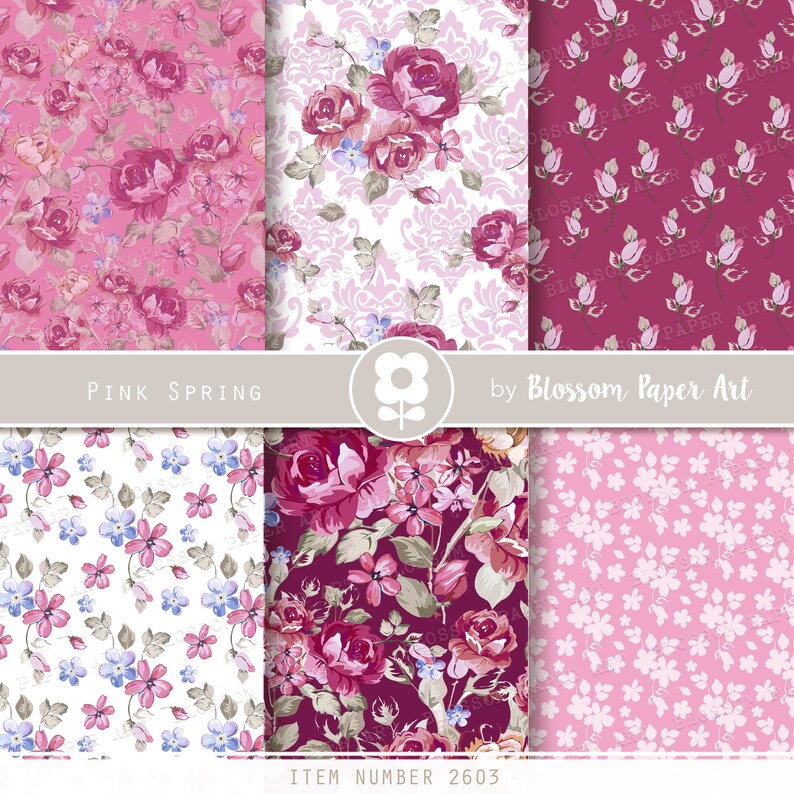 Pink Digital Paper Floral Digital Papers Scrapbook Paper - Etsy