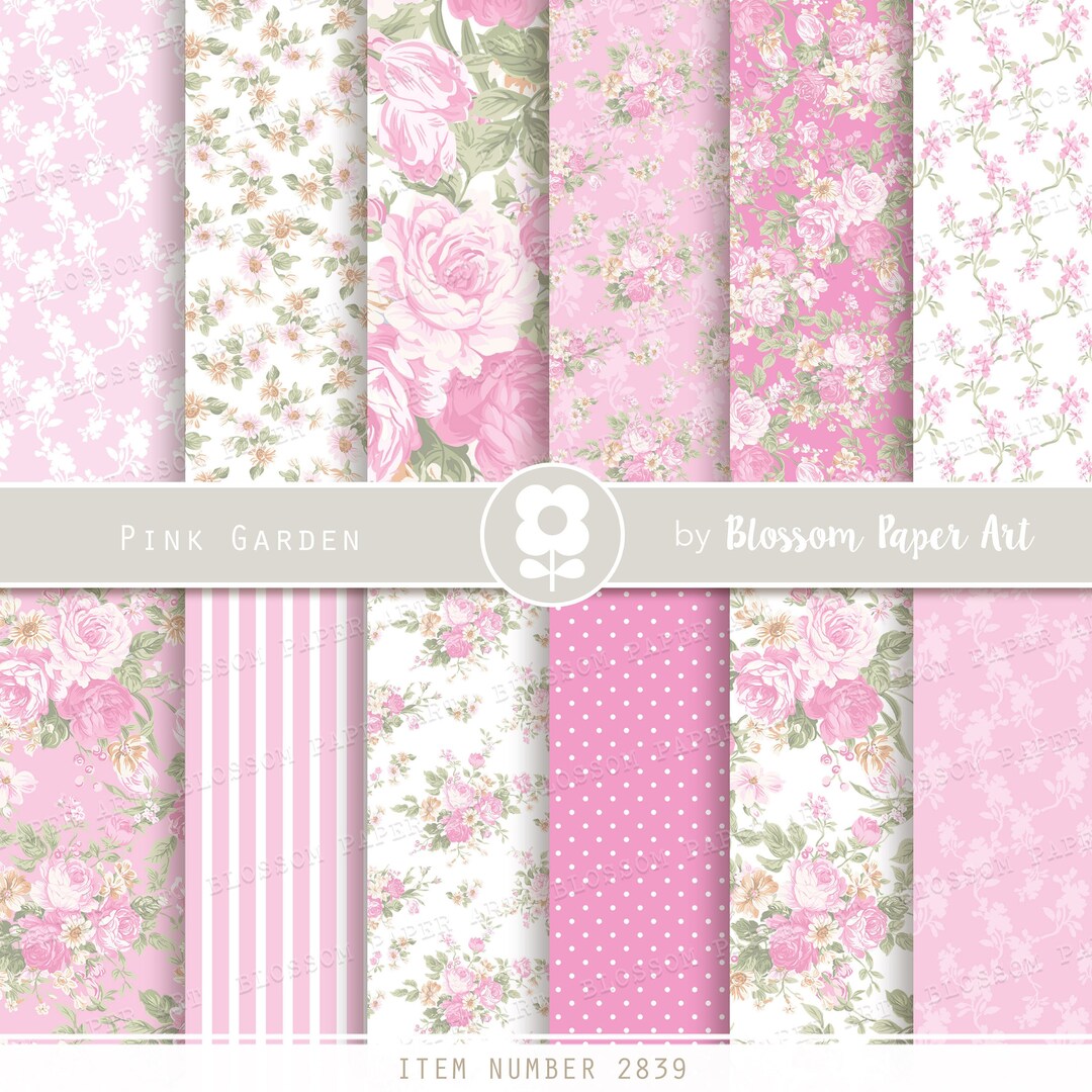 Pink Roses Digital Paper Pack: Shabby Chic Scrapbook Paper (instant ...