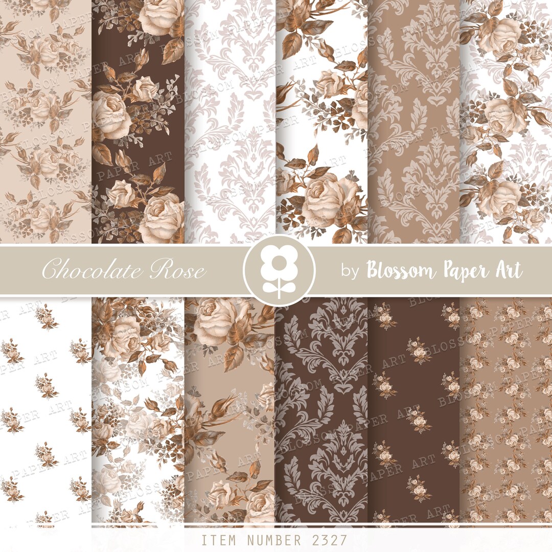 Brown Floral Digital Paper, Floral Digital Paper Pack, Vintage ...