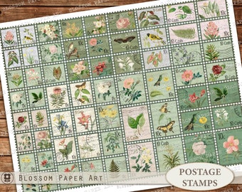 Printable Stamps Junk Journal Embellishment Collage Sheet | Etsy