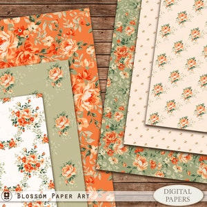 Orange Digital Paper Scrapbook Paper Pack, Peach Scrapbooking Rose ...