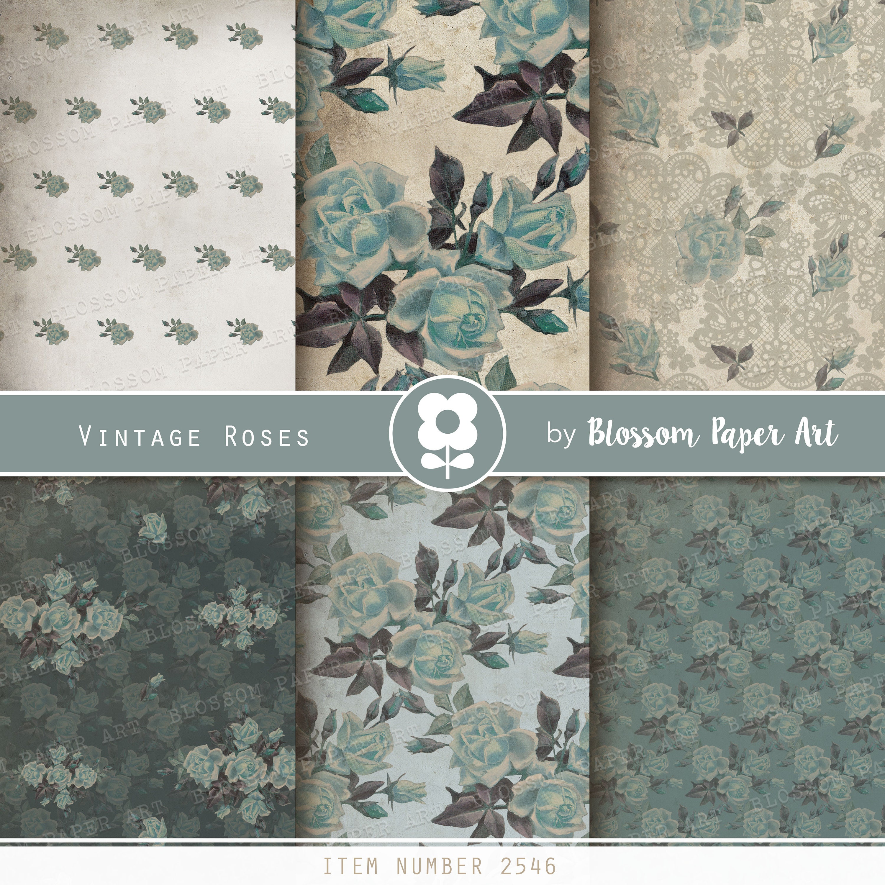 Teal Digital Papers FLORAL Digital Papers Vintage Scrapbook | Etsy