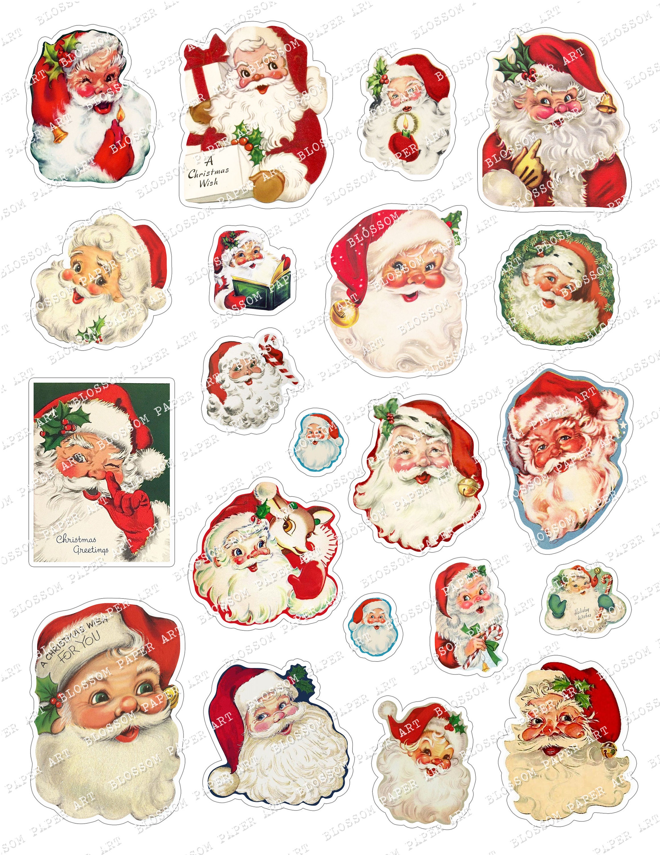Christmas Stickers Vintage Christmas Santa Stickers Digital | Etsy