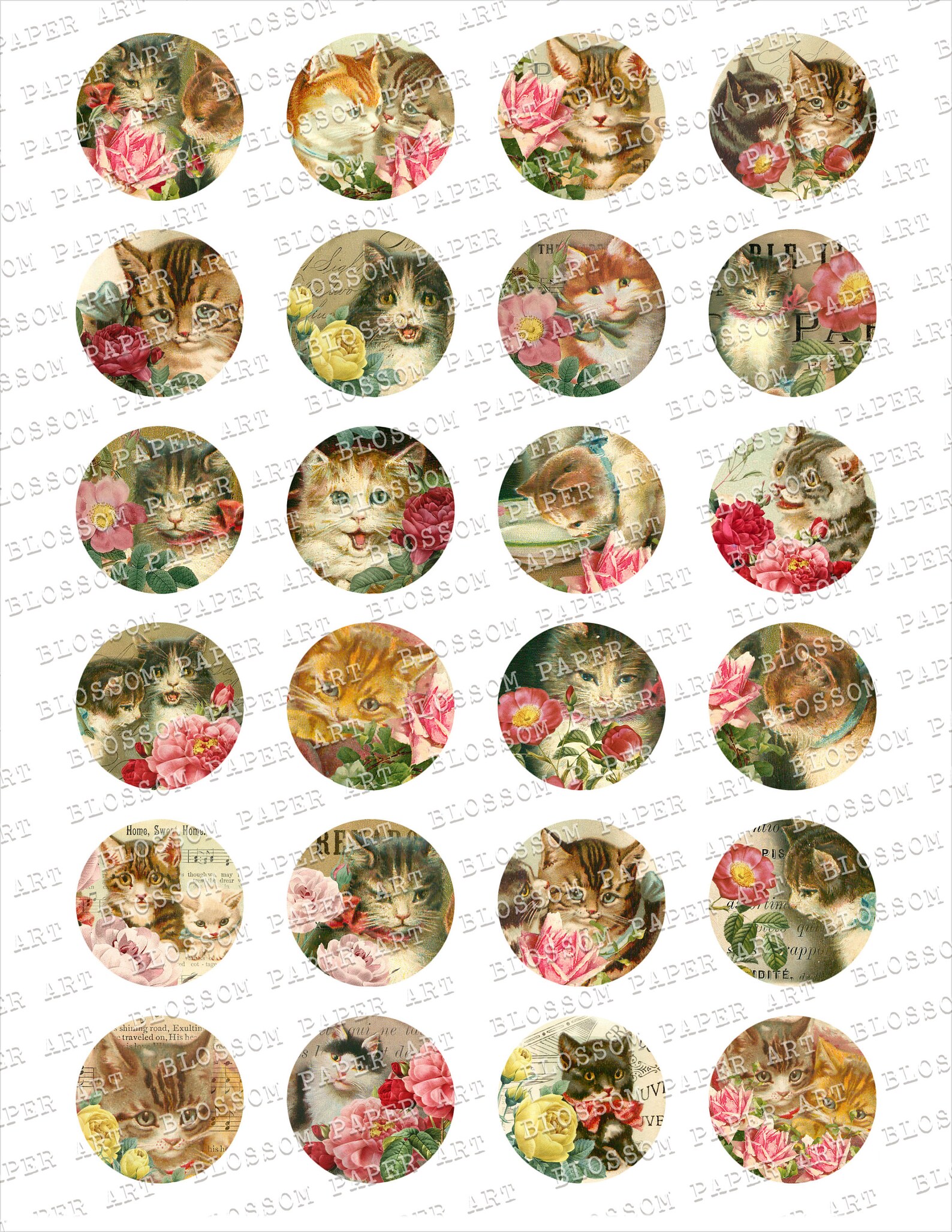 Cats Printable Circles 1.5 Inch 1 Inch 20mm 15mm 12mm - Etsy