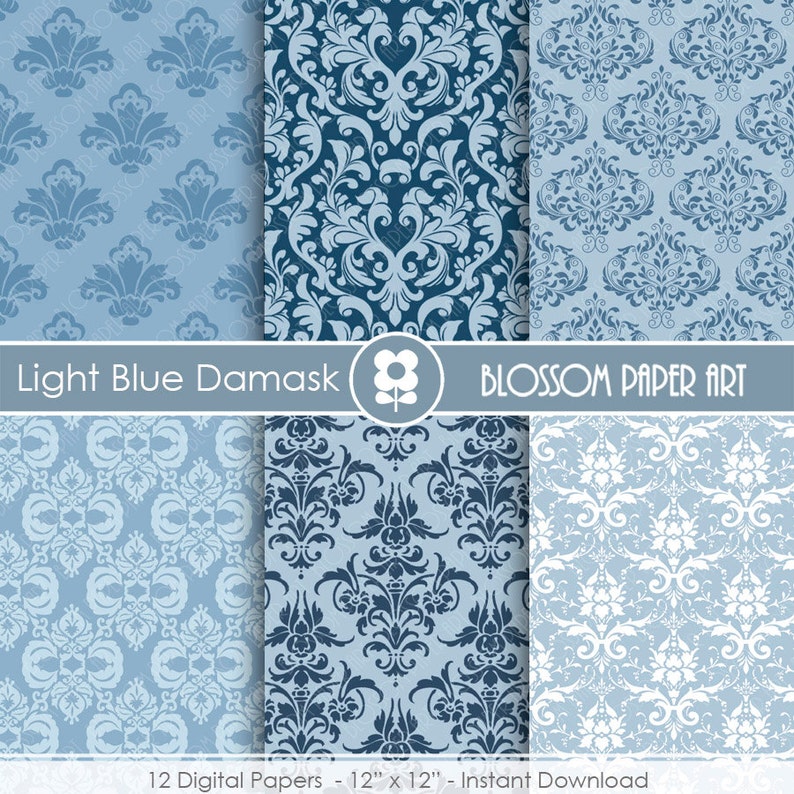 Damask Digital Paper Blue Damask Digital Paper Wedding - Etsy Canada