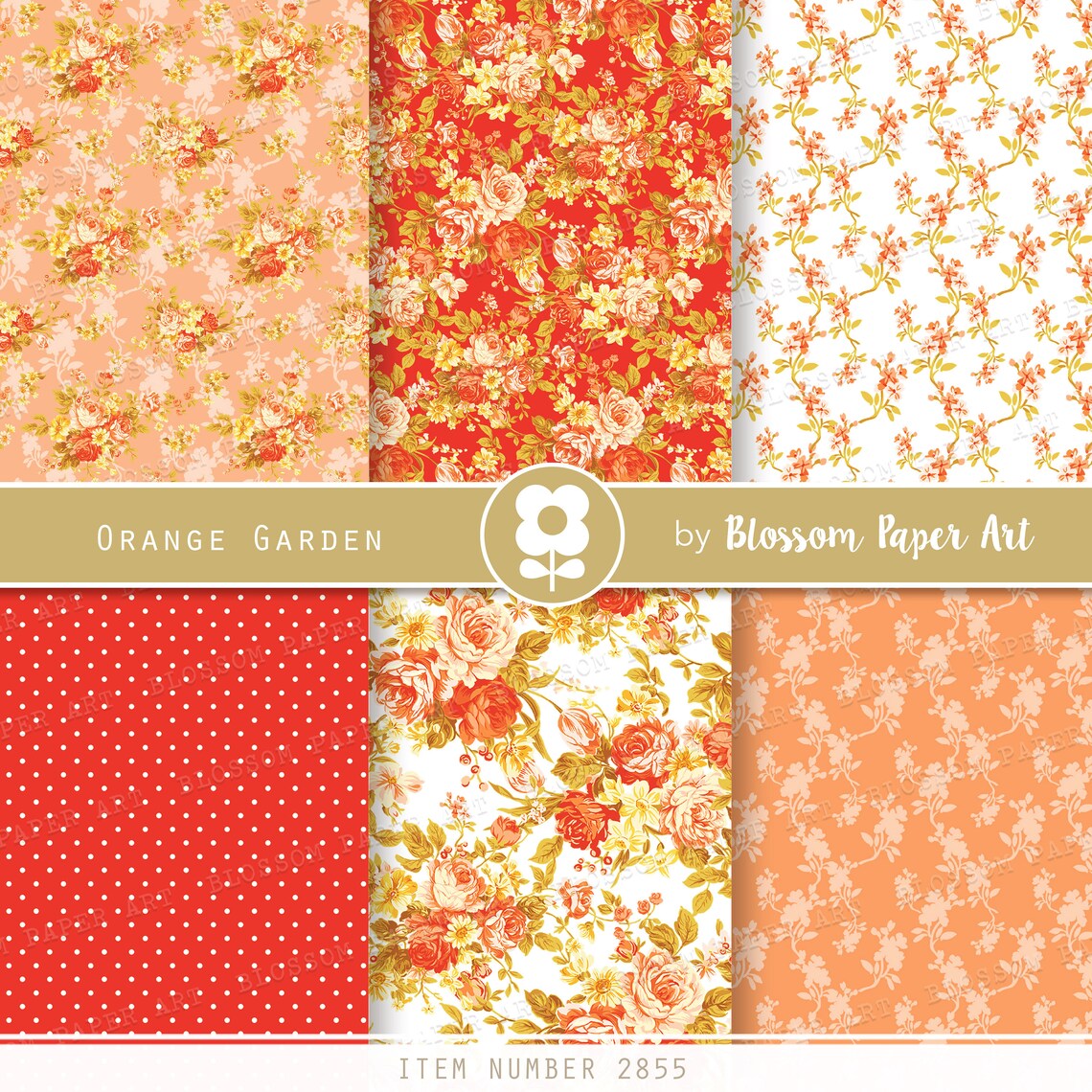 Orange Digital Paper Floral Scrap Paper Rose Digital Paper - Etsy