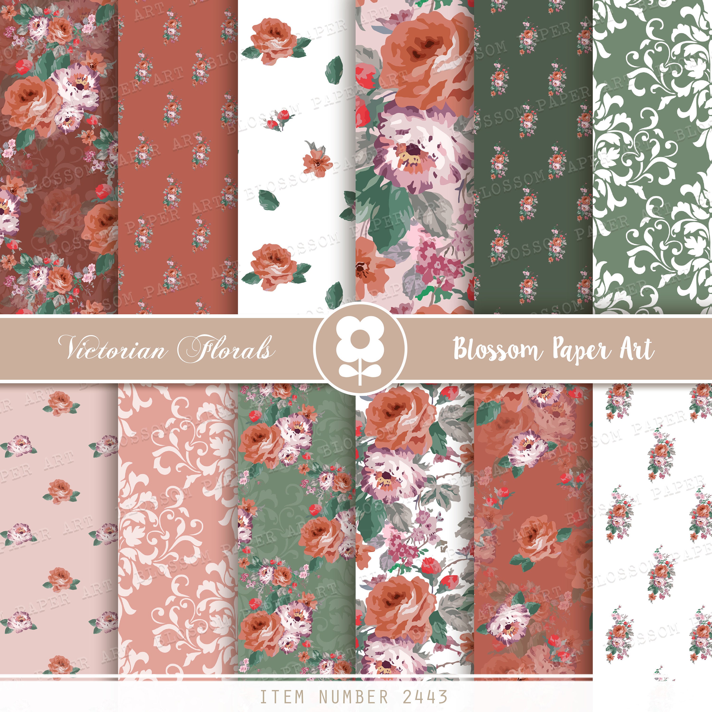 Floral Digital Paper Victorian Rose Digital Paper Pack | Etsy