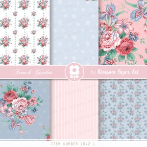 Victorian Rose Digital Paper, Pink and Blue Floral Digital Paper ...