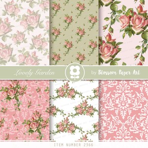 PINK Rose Floral Digital Paper, Floral Digital Paper Pack, Vintage ...