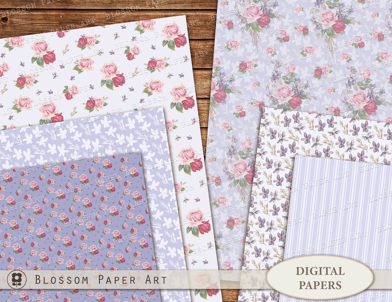 Rose Digital Paper Shabby Chic Digital Paper Pack Vintage | Etsy