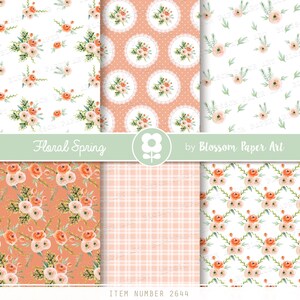 Orange Digital Paper, Floral Digital Paper Pack, Watercolor ...