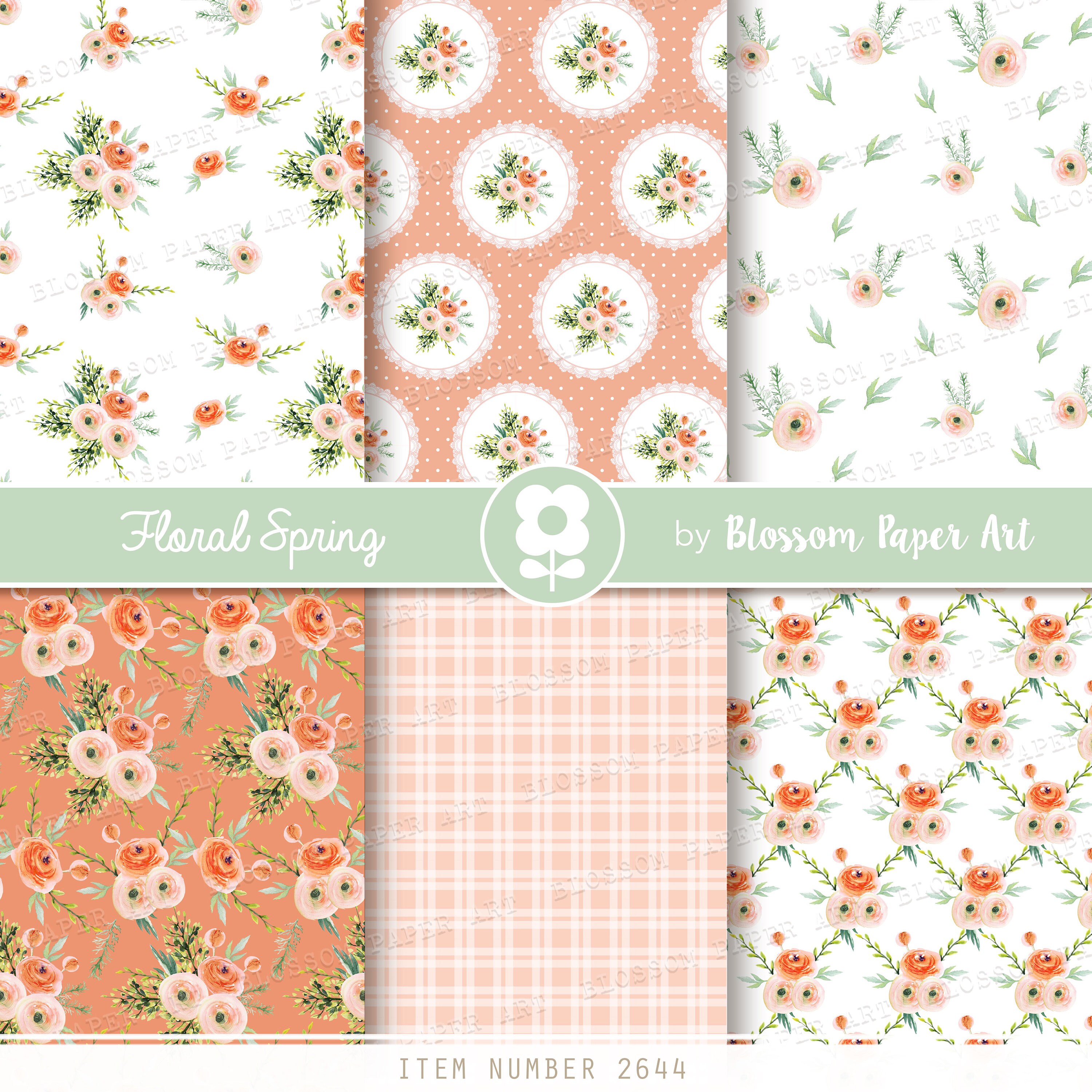 Orange Digital Paper Floral Digital Paper Pack Watercolor | Etsy
