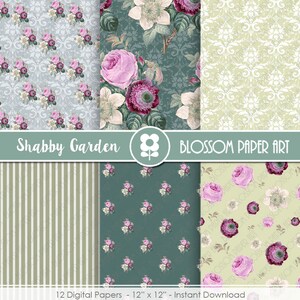 Teal Rose Digital Paper, Purple Rose Digital Paper Pack, Blue Floral ...