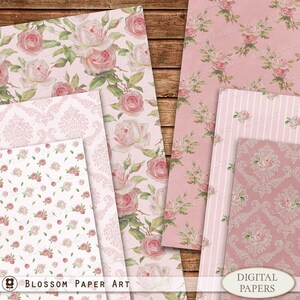 Digital Paper, Shabby Chic Digital Paper Pack, Roses Scrapbook Collage ...