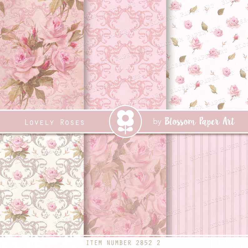 Pink Digital Paper Pack Shabby Chic Roses Scrapbook Paper - Etsy