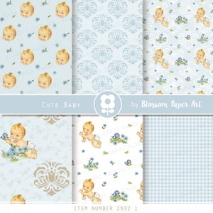 Vintage Baby Digital Paper: Light Blue Scrapbook Designs (digital ...