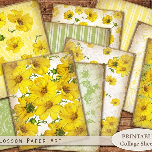 Yellow Digital Paper Floral Gold Digital Paper Pack Floral | Etsy