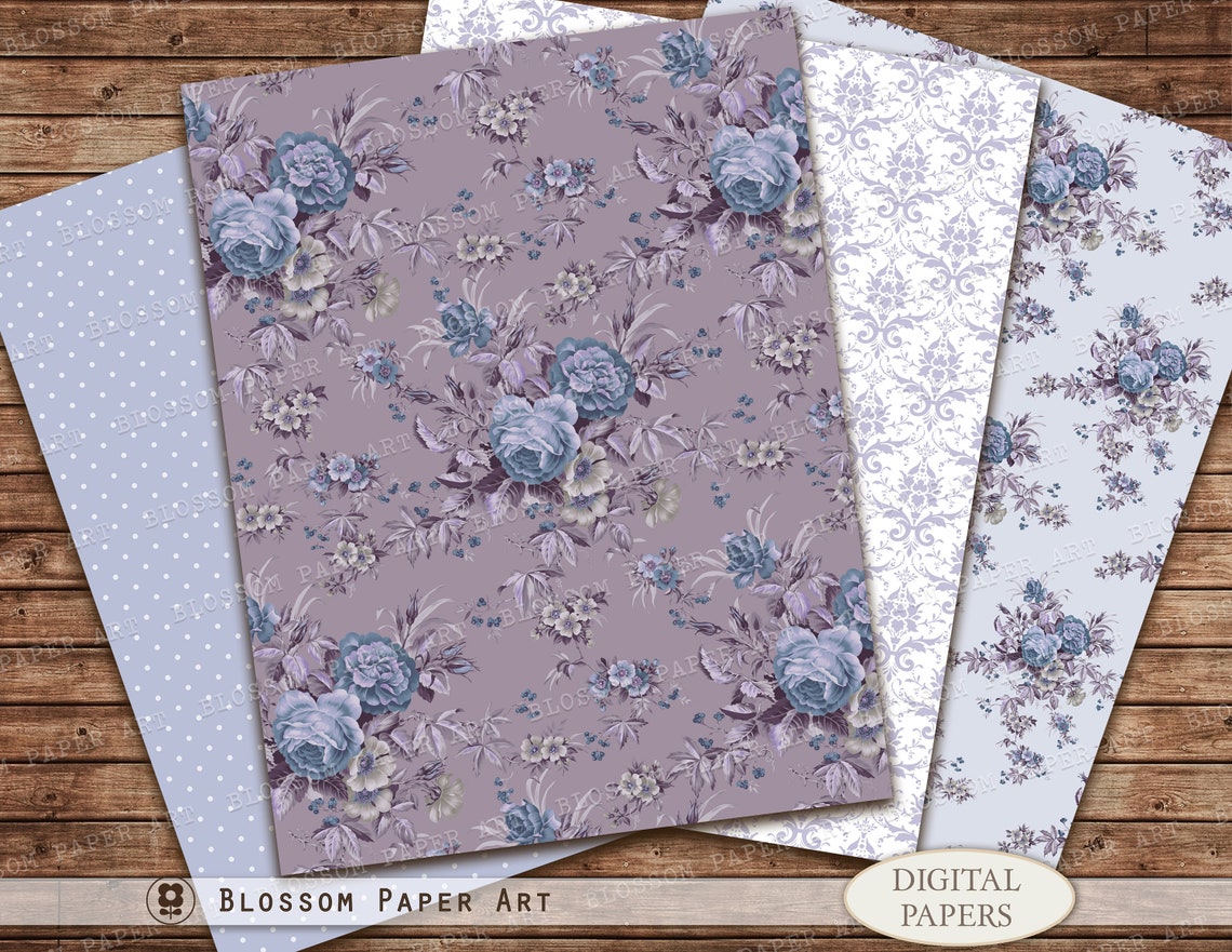 Digital Paper Victorian Floral Paper Pack, Lavender Rose Papers for ...