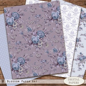 Digital Paper Victorian Floral Paper Pack, Lavender Rose Papers for ...