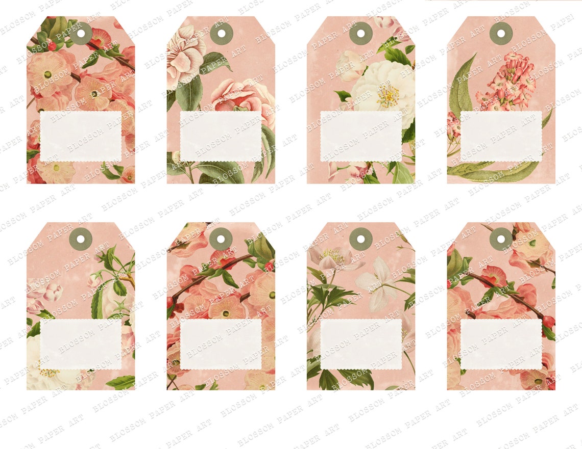 FLORAL TAGS Digital Printable Sheet Gift Tags Vintage FLOWERS - Etsy