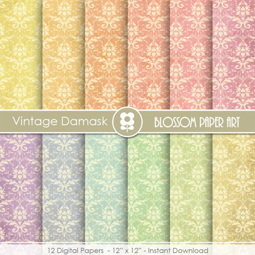 Damask Old Paper Digital Paper Pack, Damask Old Paper Pack Digital ...