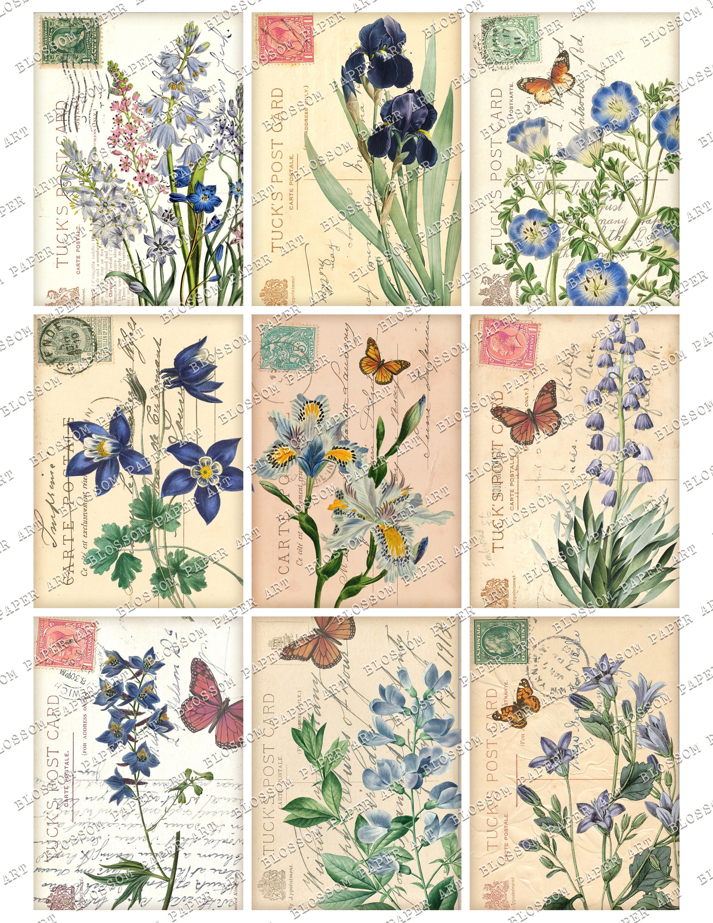 Printable Cards Vintage Flower Journaling Scrapbook Collage | Etsy