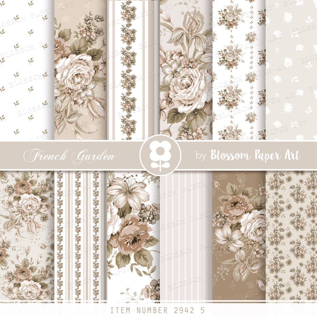 Brown Floral Digital Paper, Victorian Rose Digital Paper for Junk ...