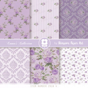 Digital Paper, Purple Digital Paper Pack, Roses Scrapbook Collage ...