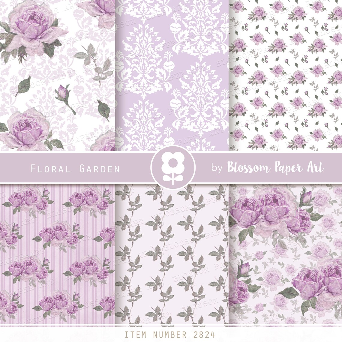 Purple Floral Digital Paper Lilac Rose Digital Download - Etsy