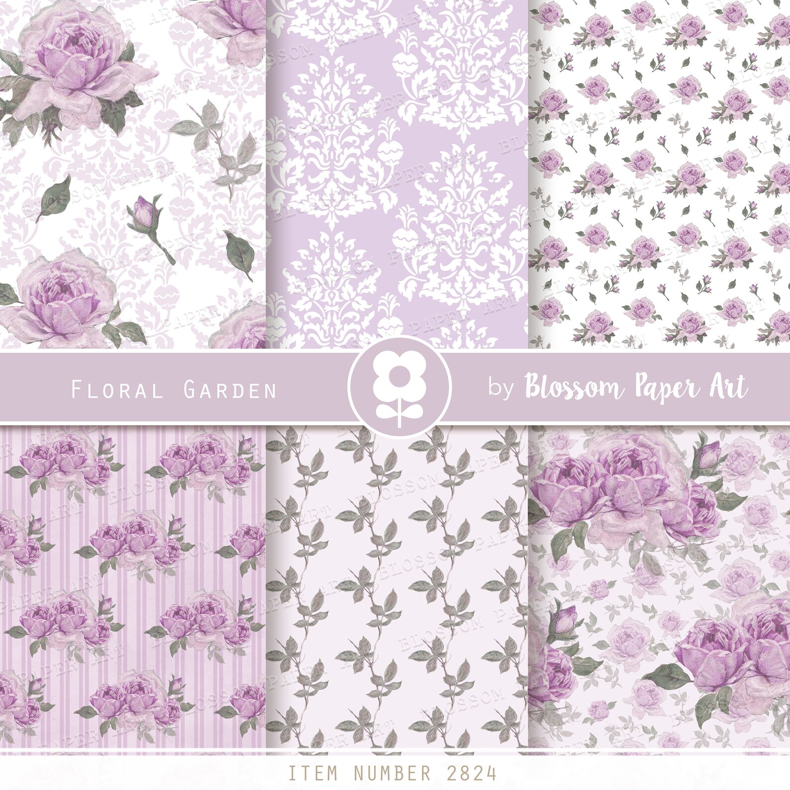Purple Floral Digital Paper Lilac Rose Digital Download - Etsy