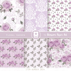 Purple Floral Digital Paper, Lilac Rose Digital Download Sheets, Shabby ...