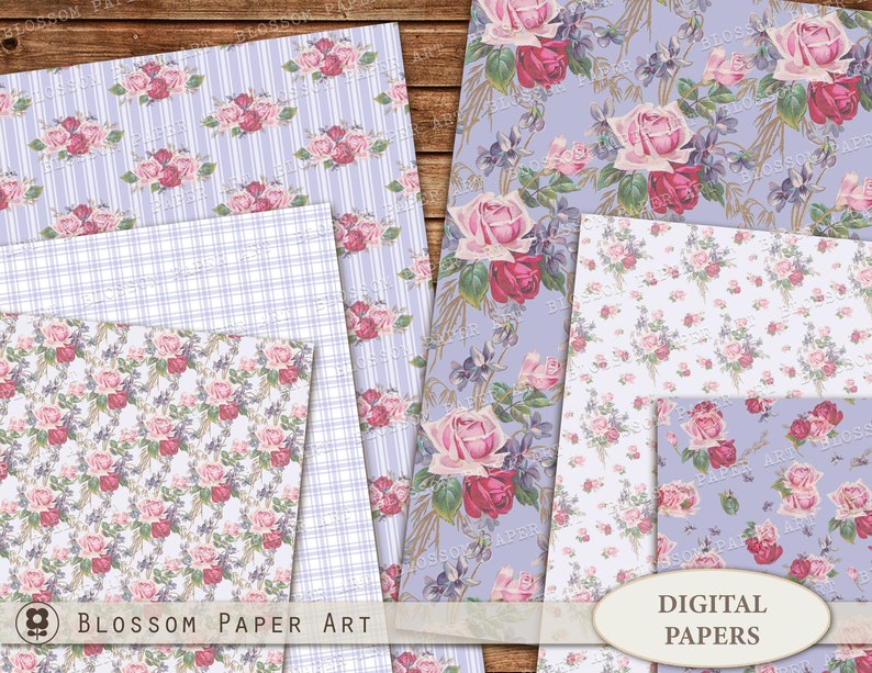 Rose Digital Paper Shabby Chic Digital Paper Pack Vintage | Etsy