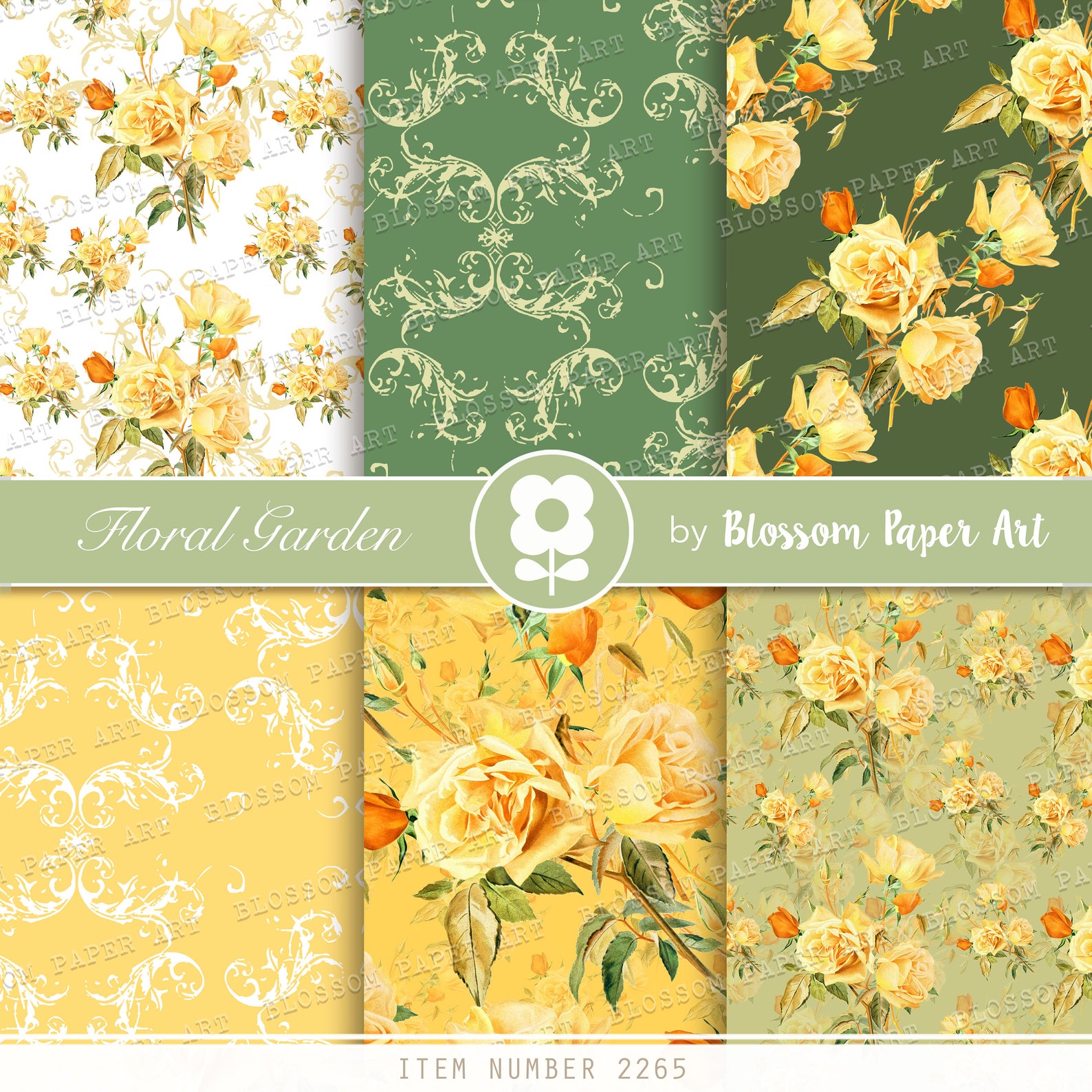 Floral Digital Paper Floral Digital Paper Pack Yellow Roses | Etsy