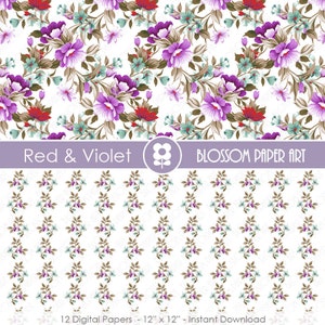 Red & Violet Floral Digital Paper: Scrapbooking Designs (instant ...