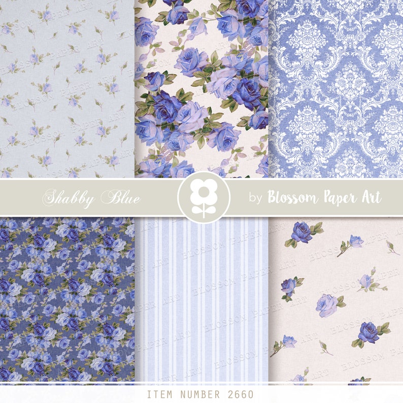 Blue Scrapbook Paper Floral Digital Paper Vintage Paper Pack - Etsy