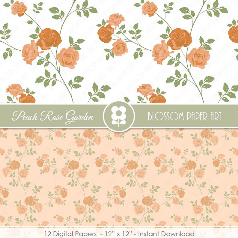 Floral Digital Paper Shabby Chic Peach Digital Paper Pack | Etsy