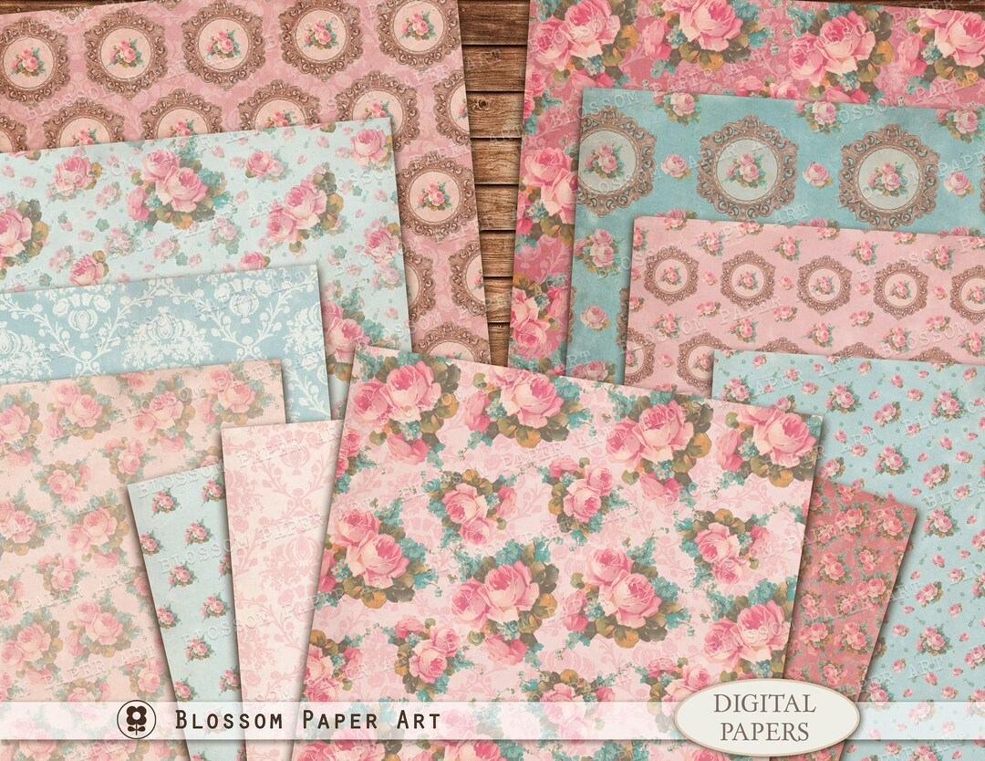 Digital Paper, Pink Vintage Papers, Junk Journal Rose Paper, Floral ...