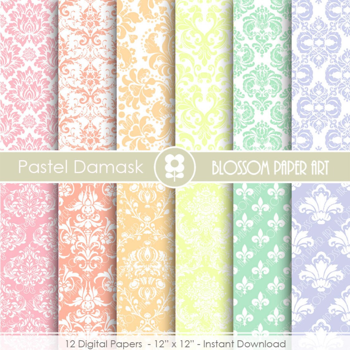 Pastel Digital Paper Damask Digital Paper Pastel Scrapbook - Etsy