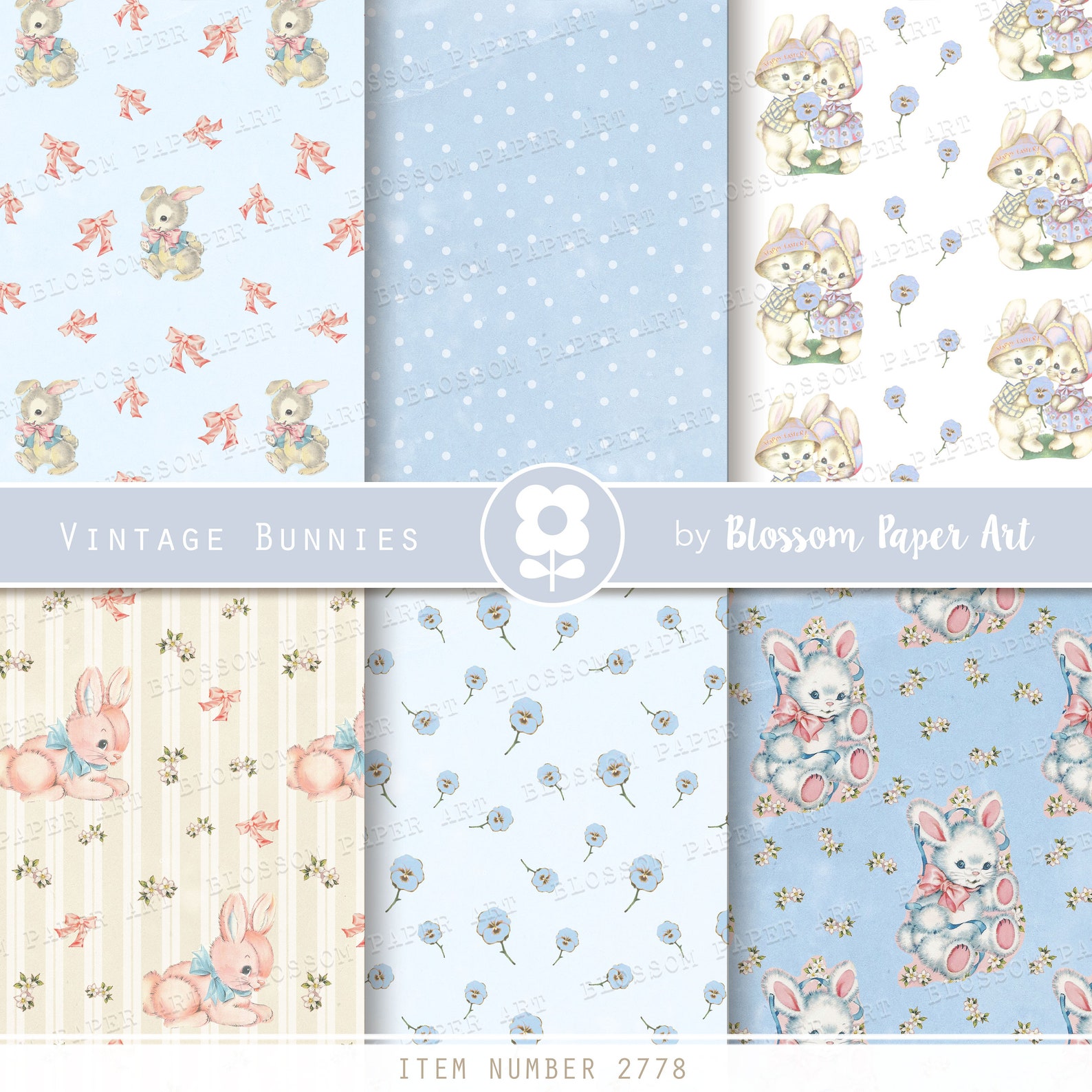 Baby Boy Digital Paper Nursery Scrapbook Paper Pack Bunnies | Etsy